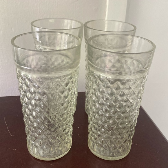 Dining | Vintage Diamond Patterned Glass Tall Beverage Drinking Glasses ...